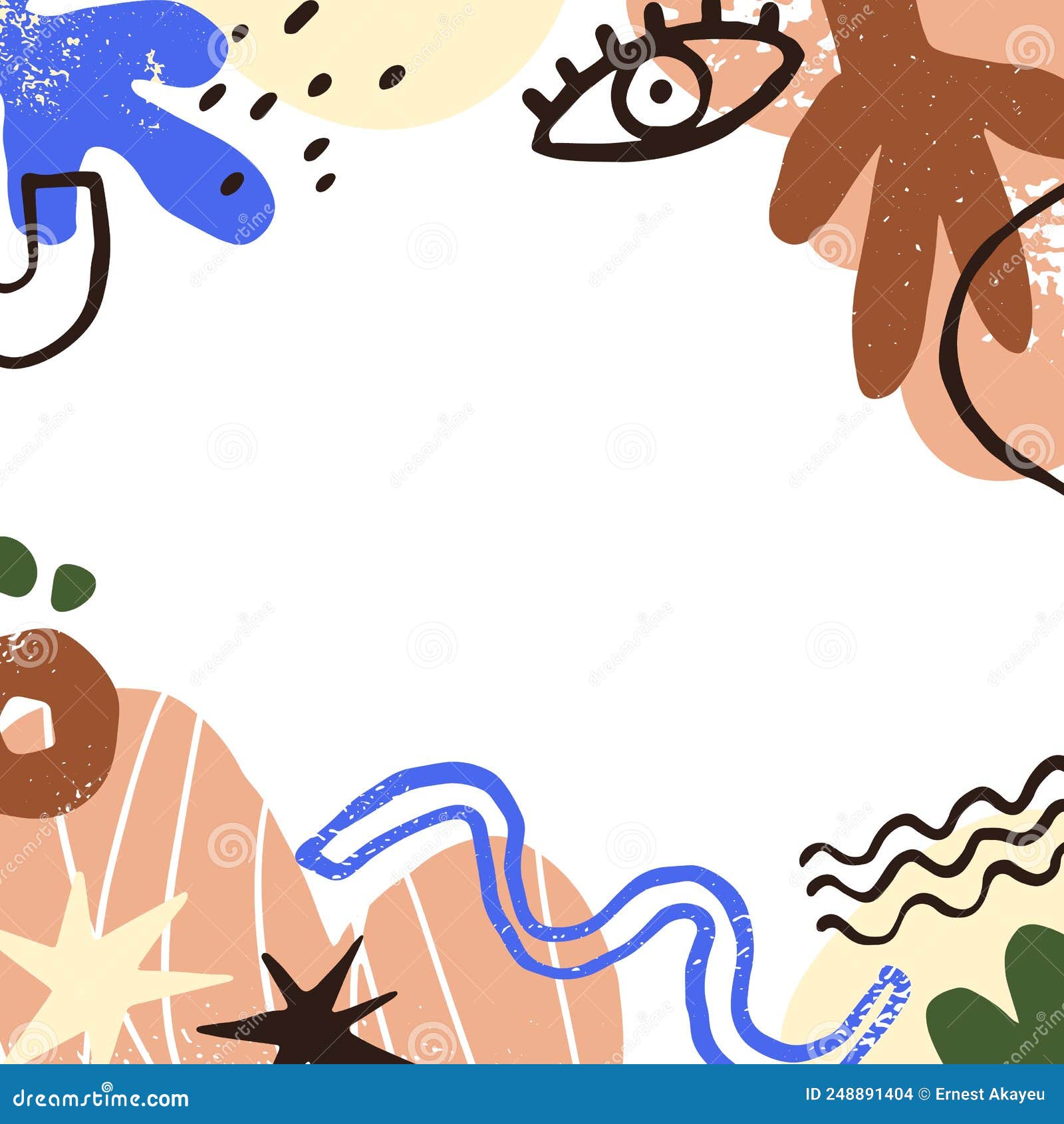 Abstract Square Card Background Framed with Doodle Shapes, Trendy Scribble Elements. Modern ...