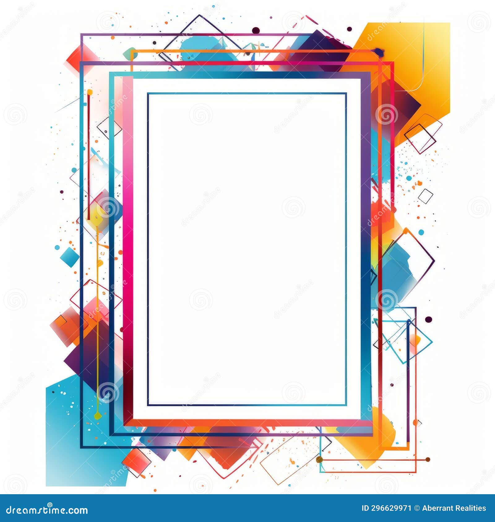 Abstract Square Frame with Colorful Geometric Shapes on a White ...