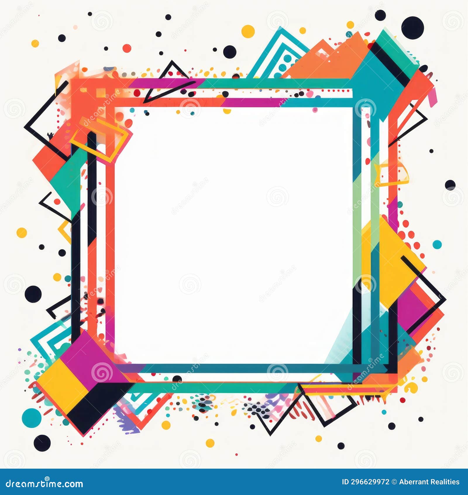Abstract Square Frame with Colorful Geometric Shapes on a White ...