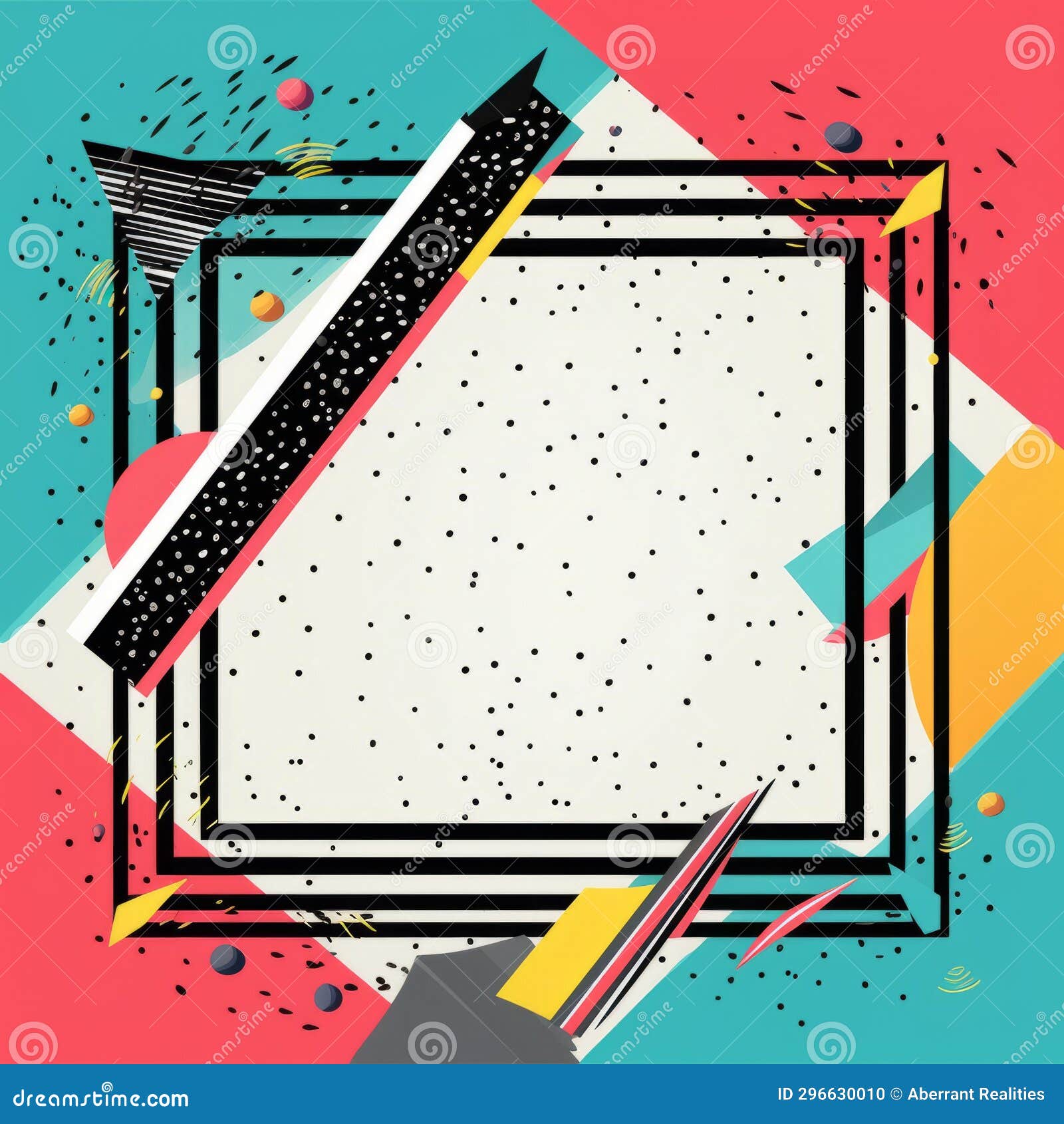 Abstract Square Frame with Geometric Shapes on a Colorful Background ...