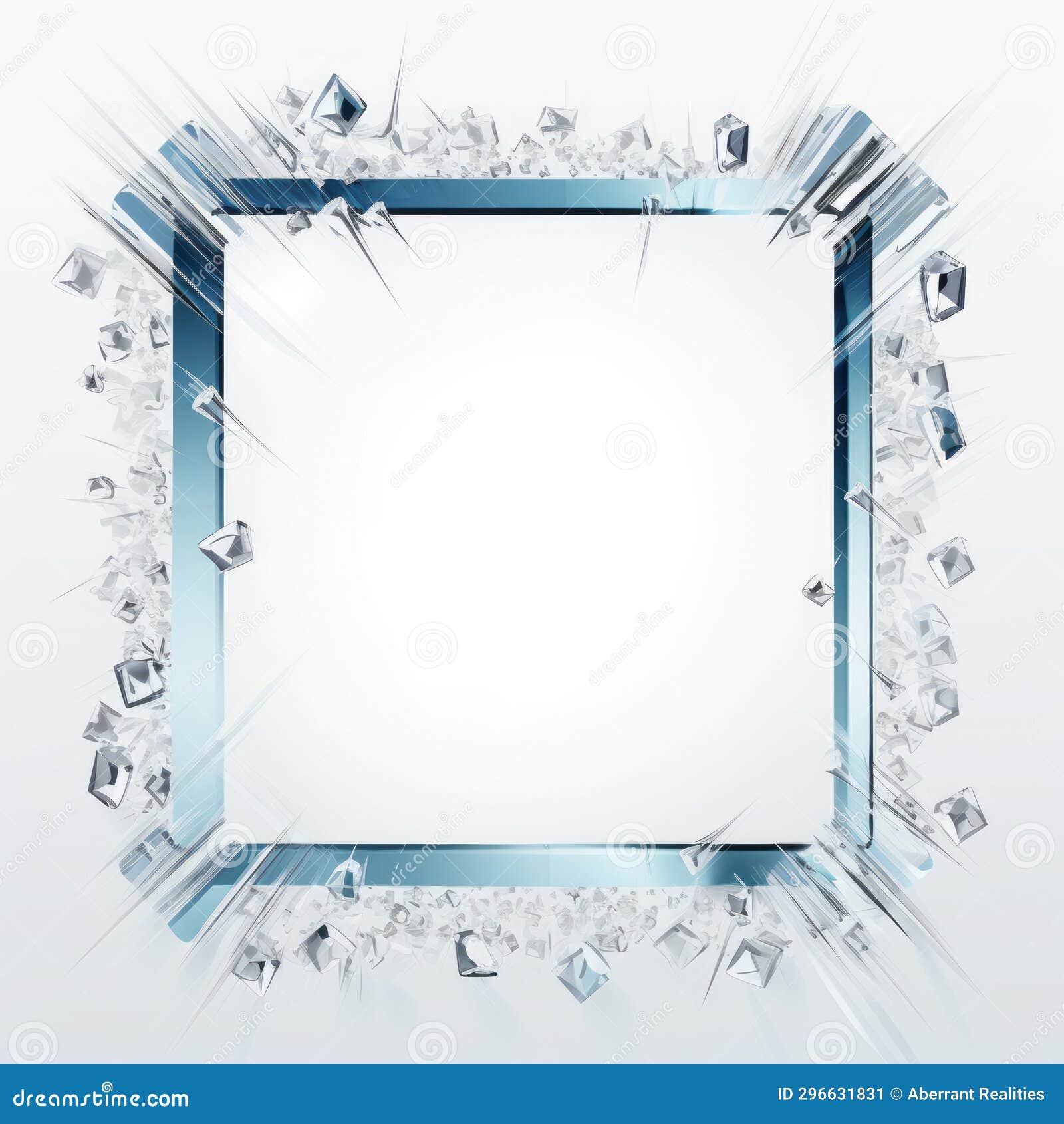 An Abstract Square Frame with Ice Crystals on a White Background Stock ...