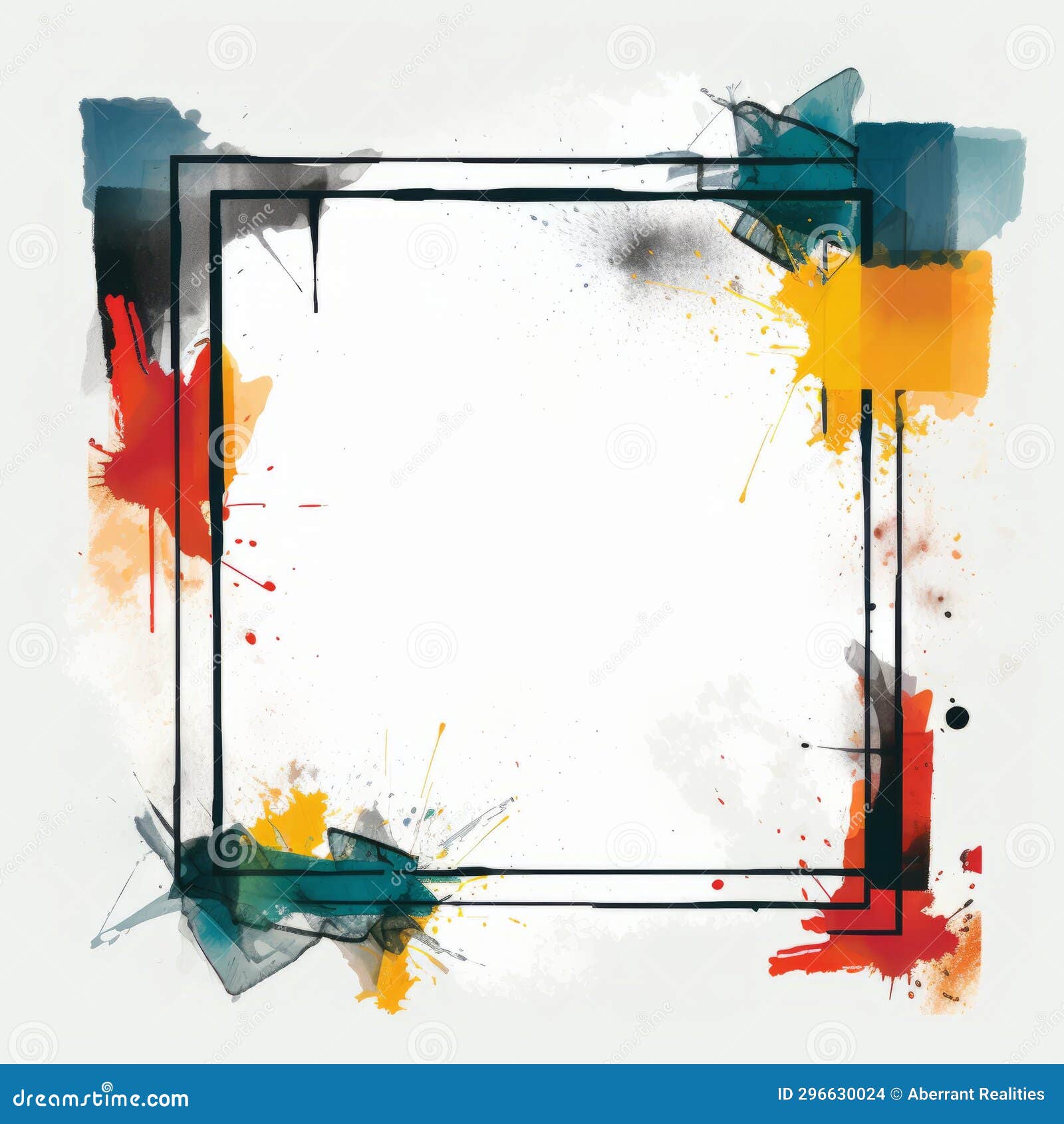 Abstract Square Frame with Paint Splatters on White Background Stock ...