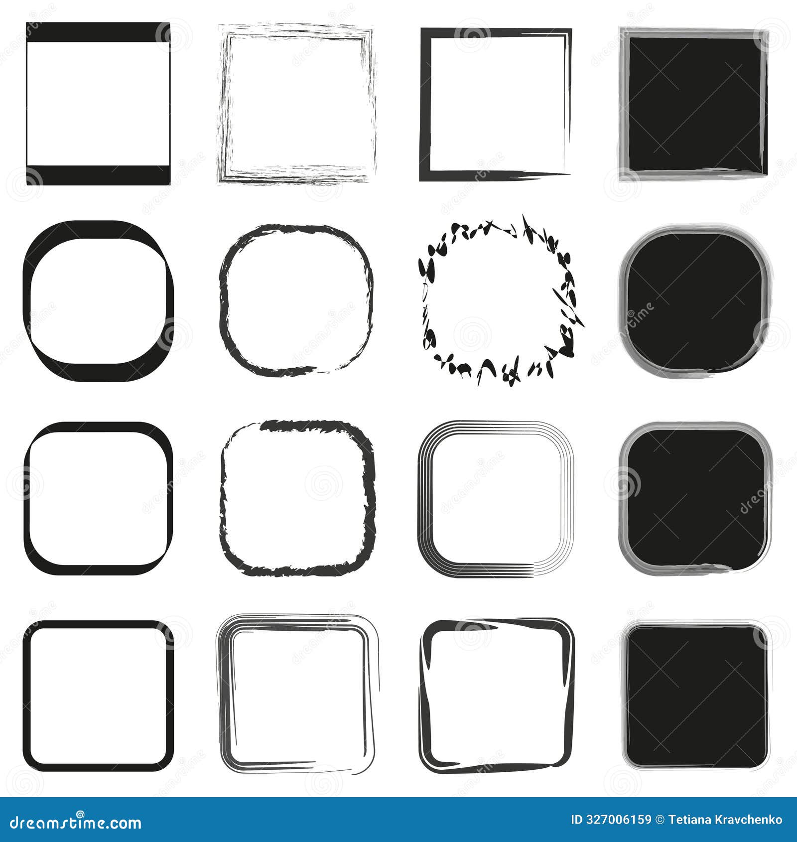 Abstract Square Frames. Diverse Black Outlines. Rounded and Rough Edges ...