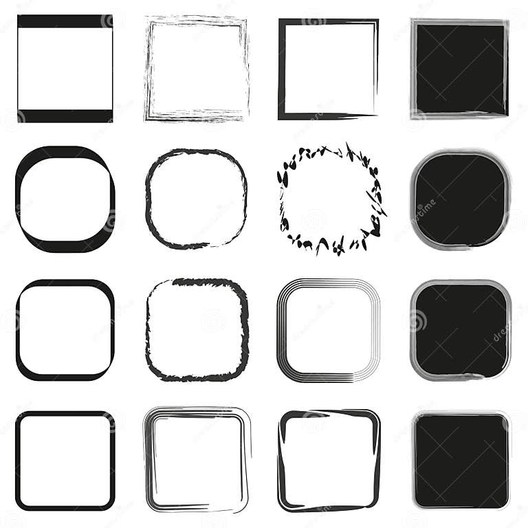 Abstract Square Frames. Diverse Black Outlines. Rounded and Rough Edges ...