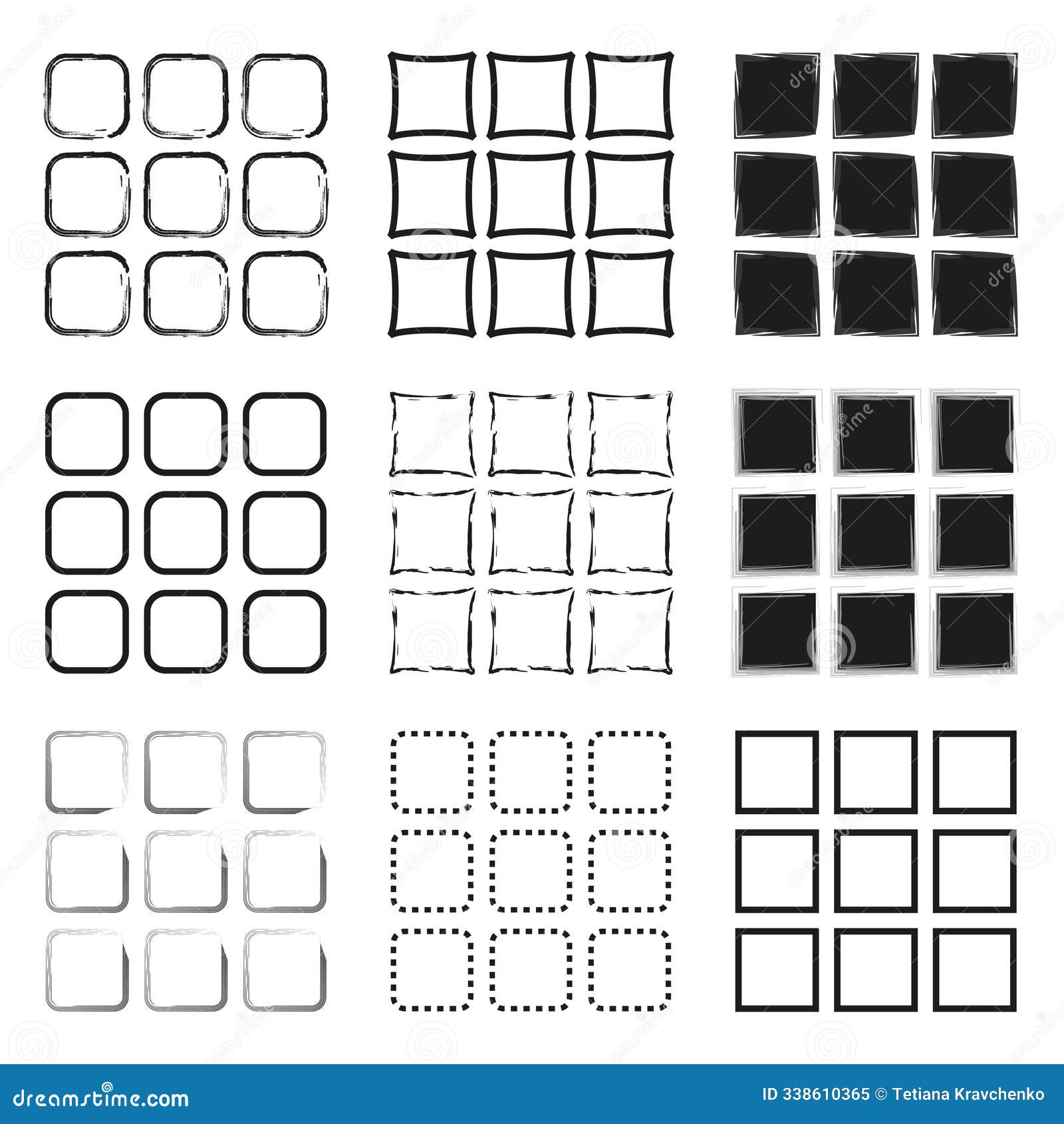 Abstract Square Grid Icons. Geometric Frame Variations. Black and White ...