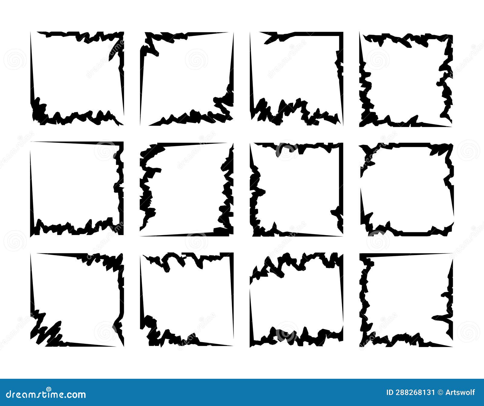 Abstract Square Grunge Paper Torn Border Set. Distressed Paper Ripped ...