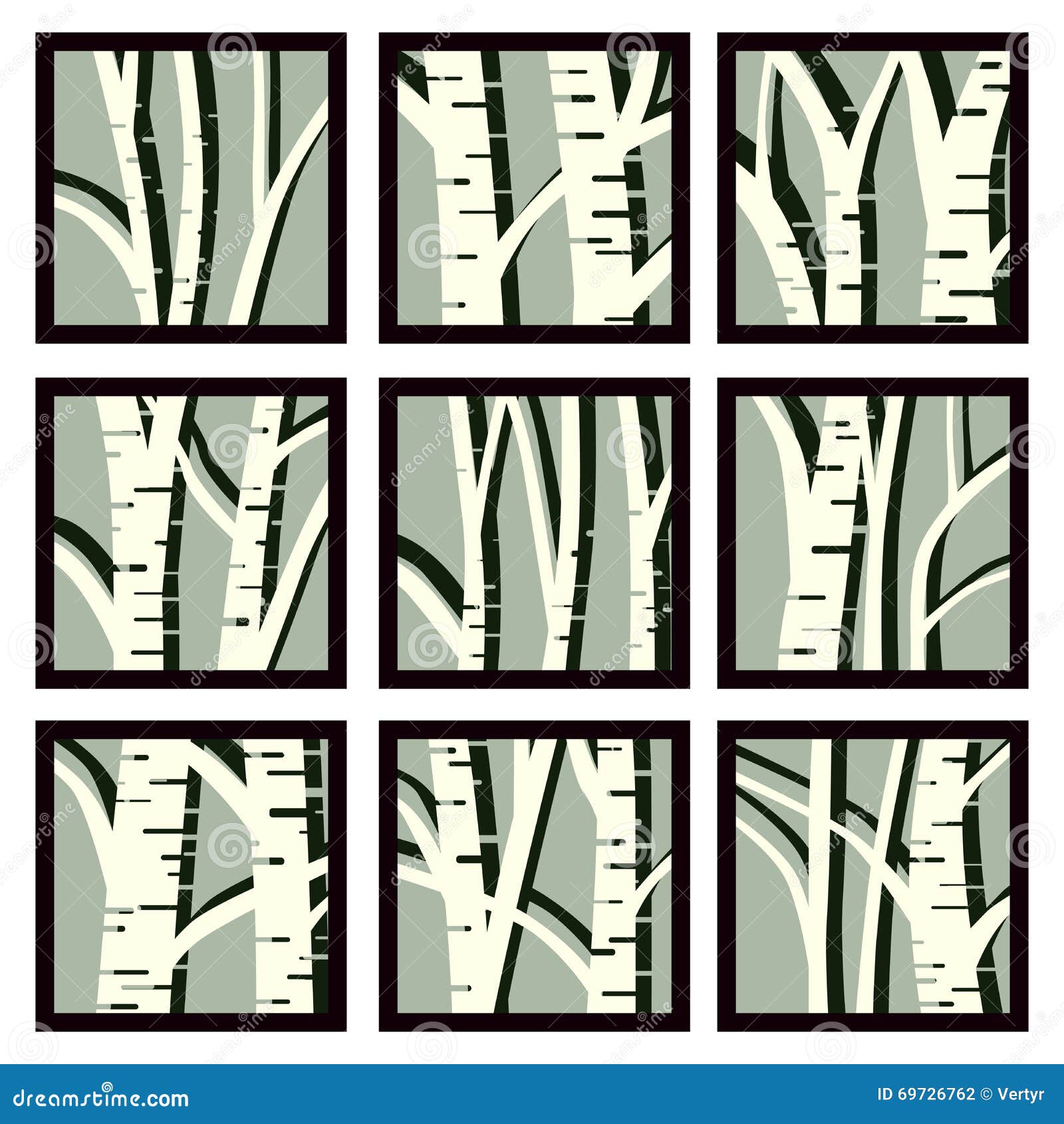 Abstract Square Icons Framed Birch Trunk Trees. Stock Vector ...