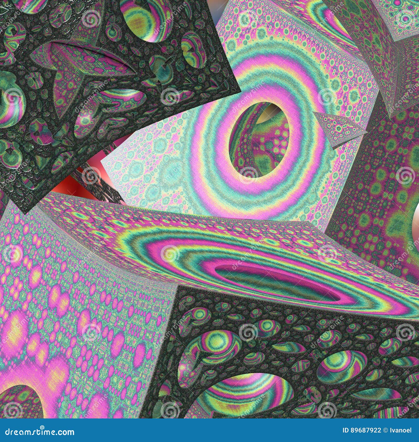 Abstract Square Shape Fractal 3D Intricate Pattern Stock Illustration ...