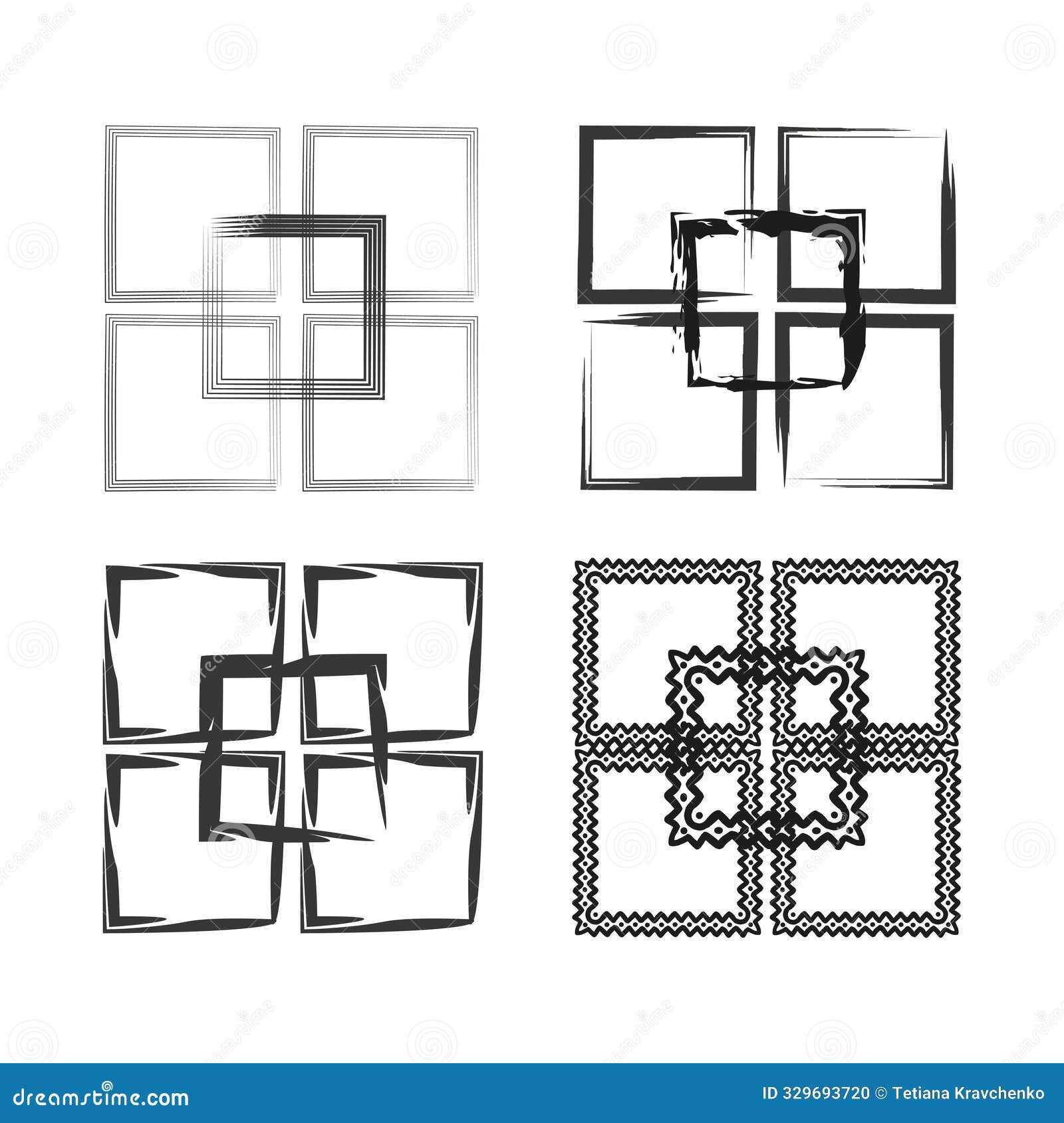 Abstract Square Vector Set. Geometric Patterns with Rough and Smooth ...