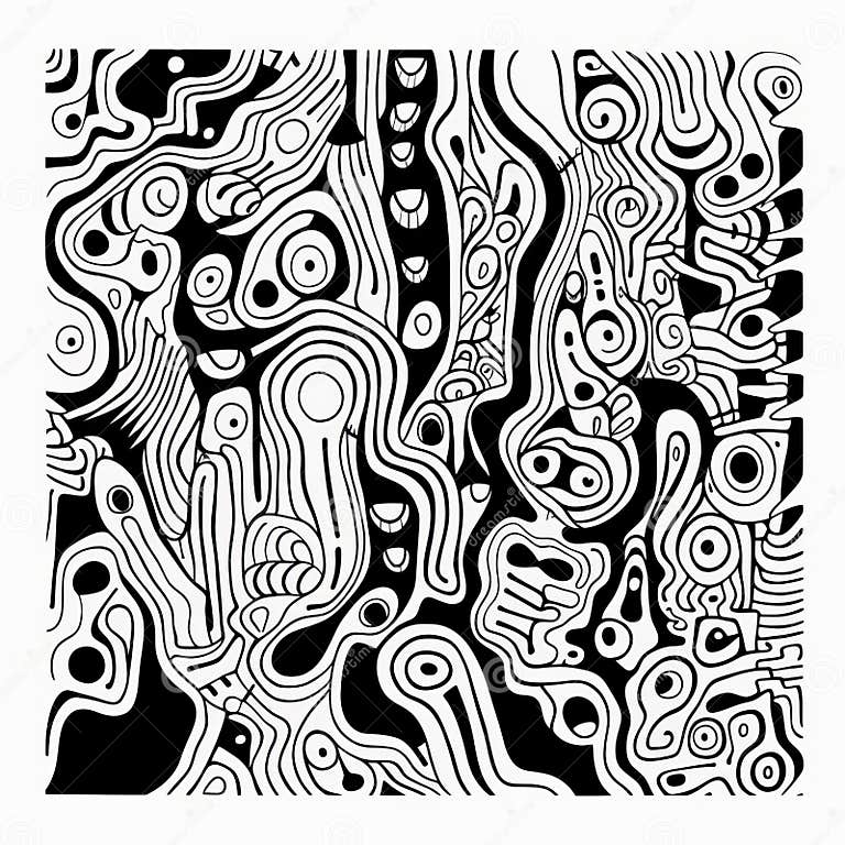 Abstract Squiggly Line Drawing with Algorithmic Artistry Stock ...