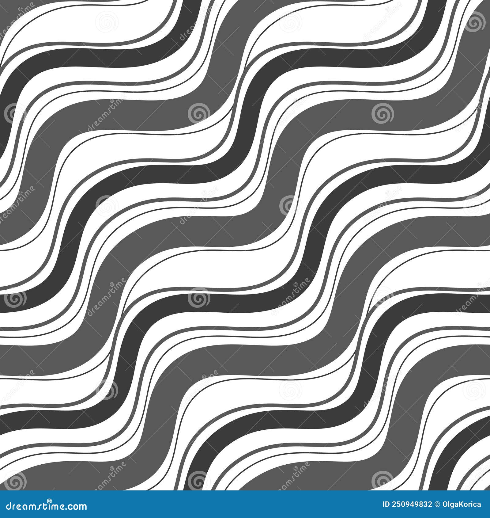 Abstract Squiggly Line Seamless Pattern Gray Monochrome White Wave ...