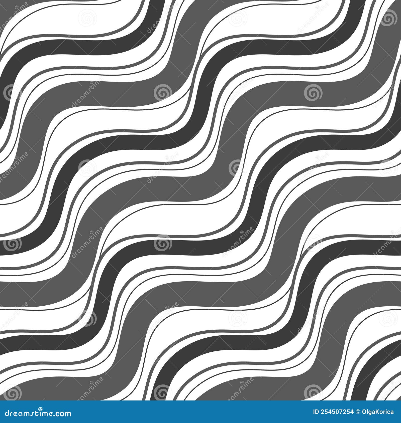 Abstract Squiggly Line Seamless Pattern Gray Monochrome White Wave ...