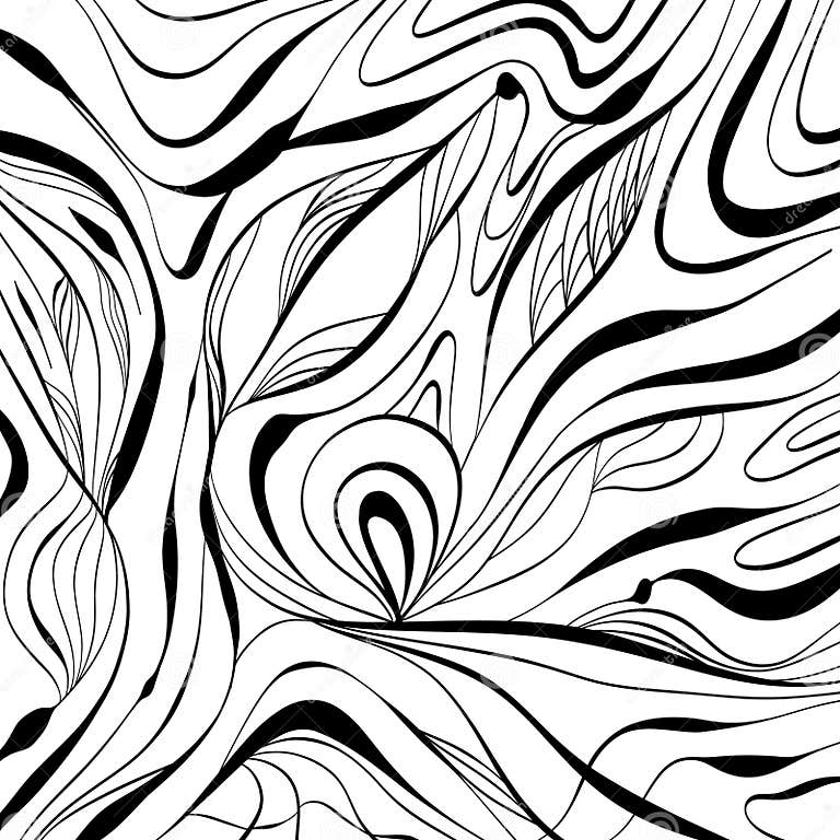 Abstract Squiggly Modern Background with Continuous Lines. Black and ...