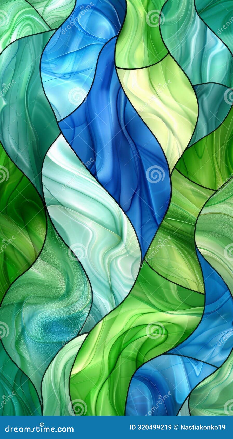 Abstract Stained Glass with Green and Blue Patterns Stock Image - Image ...