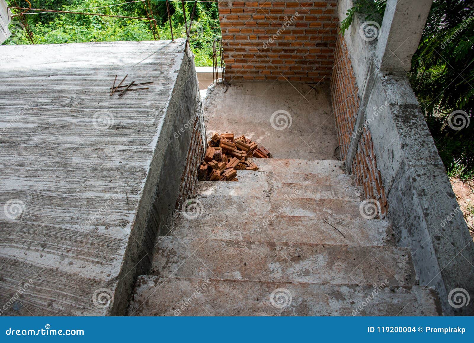 Abstract Stairs and Brick Wall Under Construction Stock Photo - Image ...
