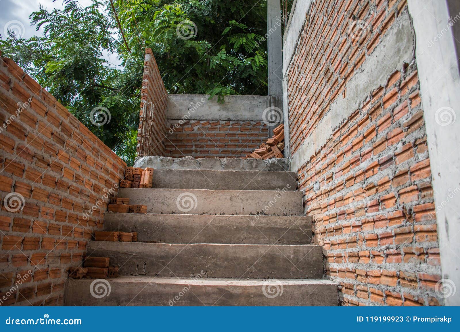 Abstract Stairs and Brick Wall Under Construction Stock Image - Image ...