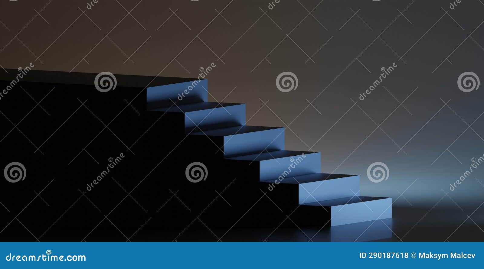 Abstract Stairs or Steps Concept in a Dark Room. Dark Color Background ...