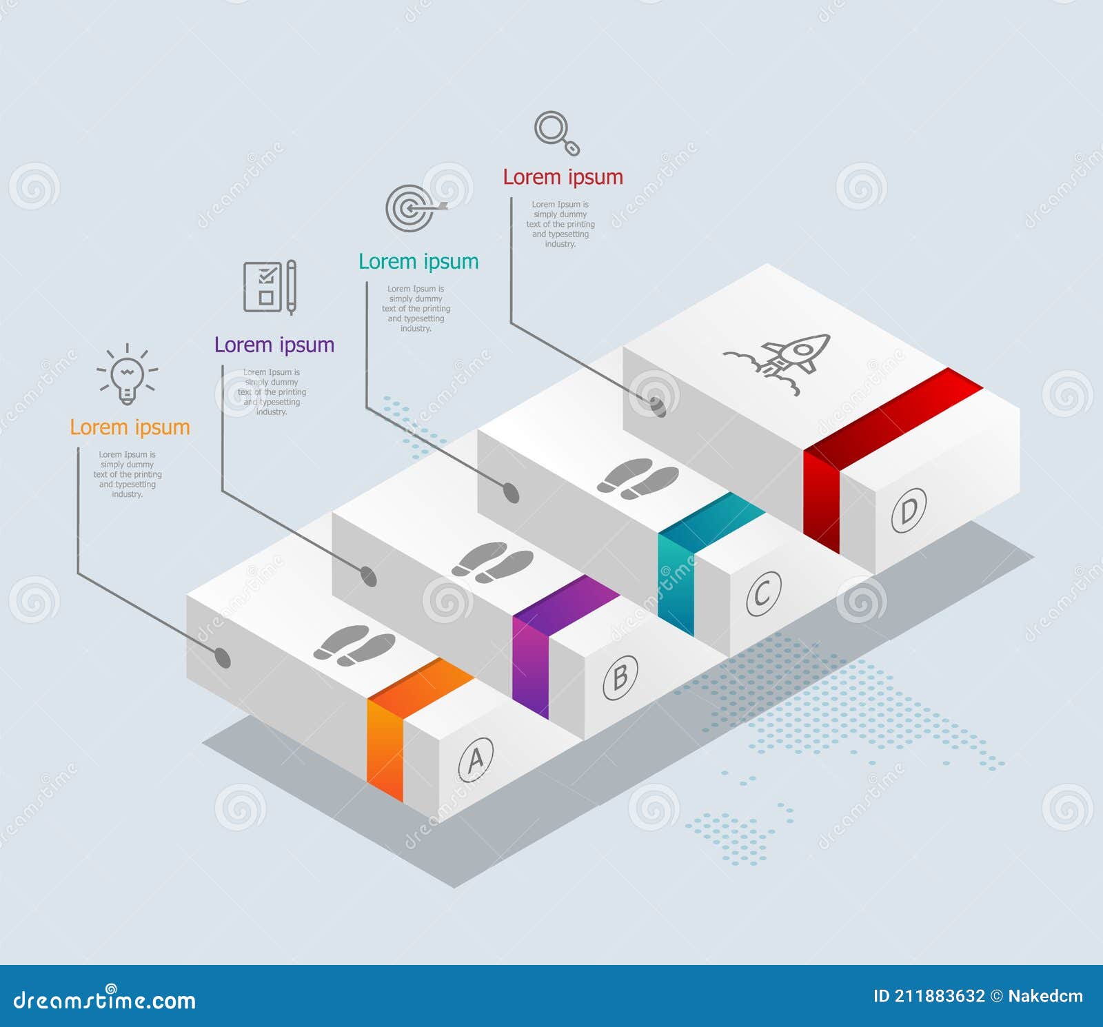 Abstract Stairs Timeline Infographics 4 Steps With World Map For ...