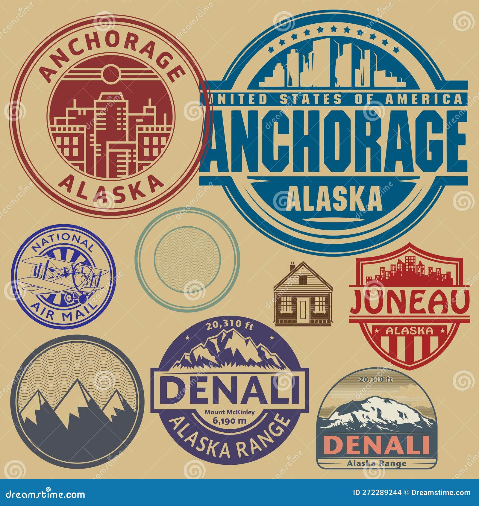 Abstract Stamps or Emblems Set with the Alaska Name Stock Vector ...
