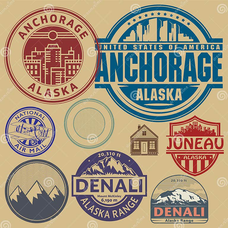 Abstract Stamps or Emblems Set with the Alaska Name Stock Vector ...