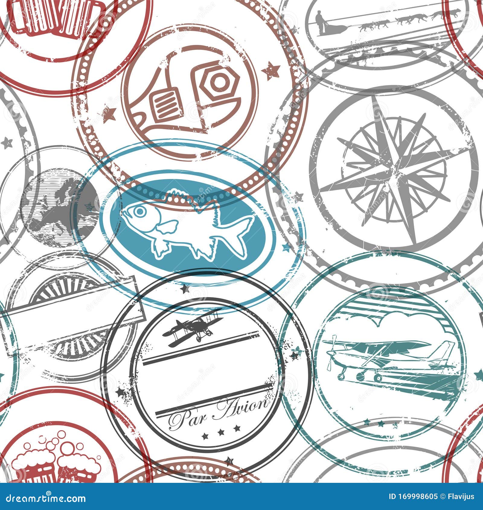 Abstract Stamps or Symbols Set Seamless Pattern Stock Vector ...