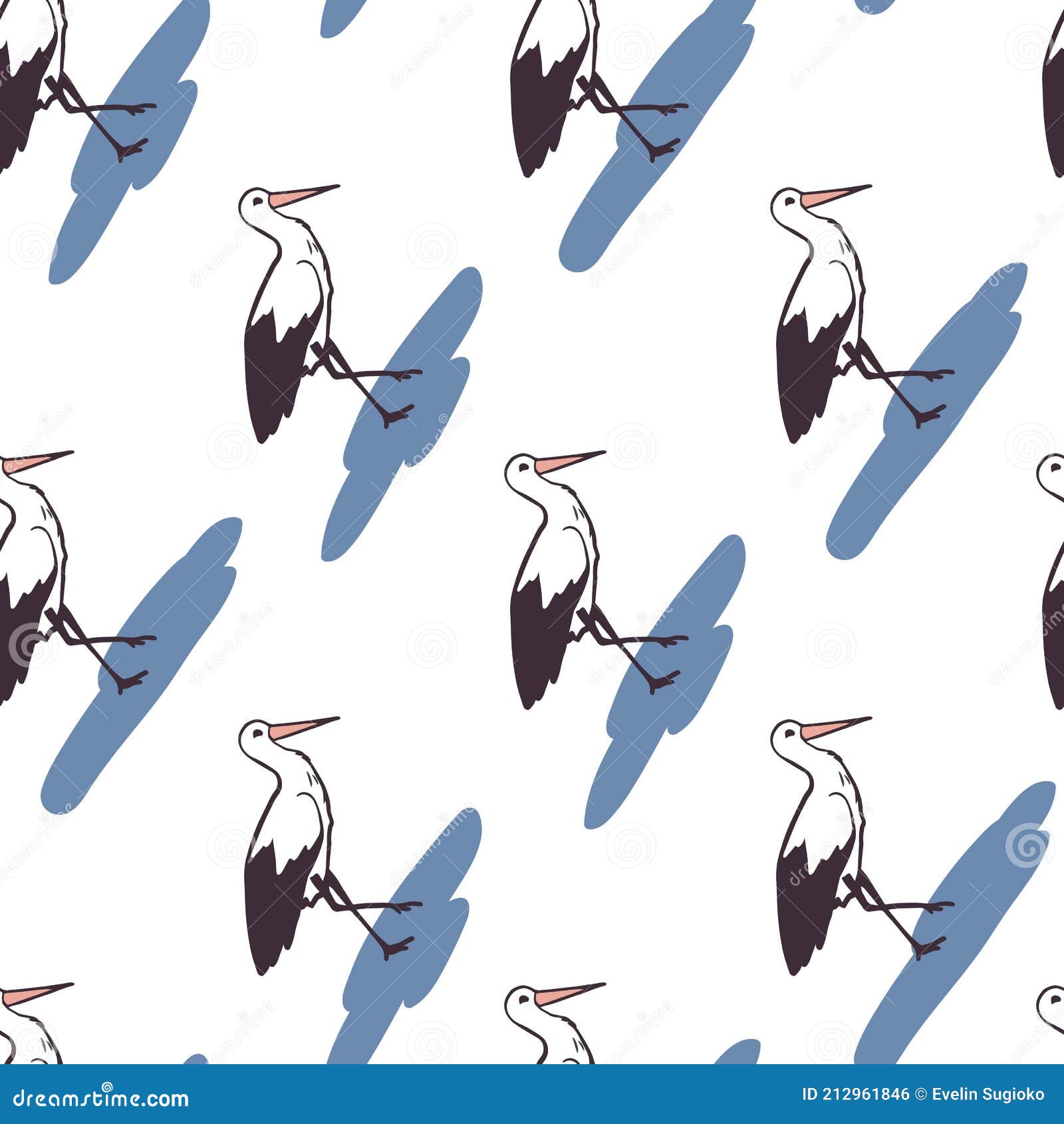 Abstract Standing White Stork Vector Graphic Art Seamless Pattern Stock ...