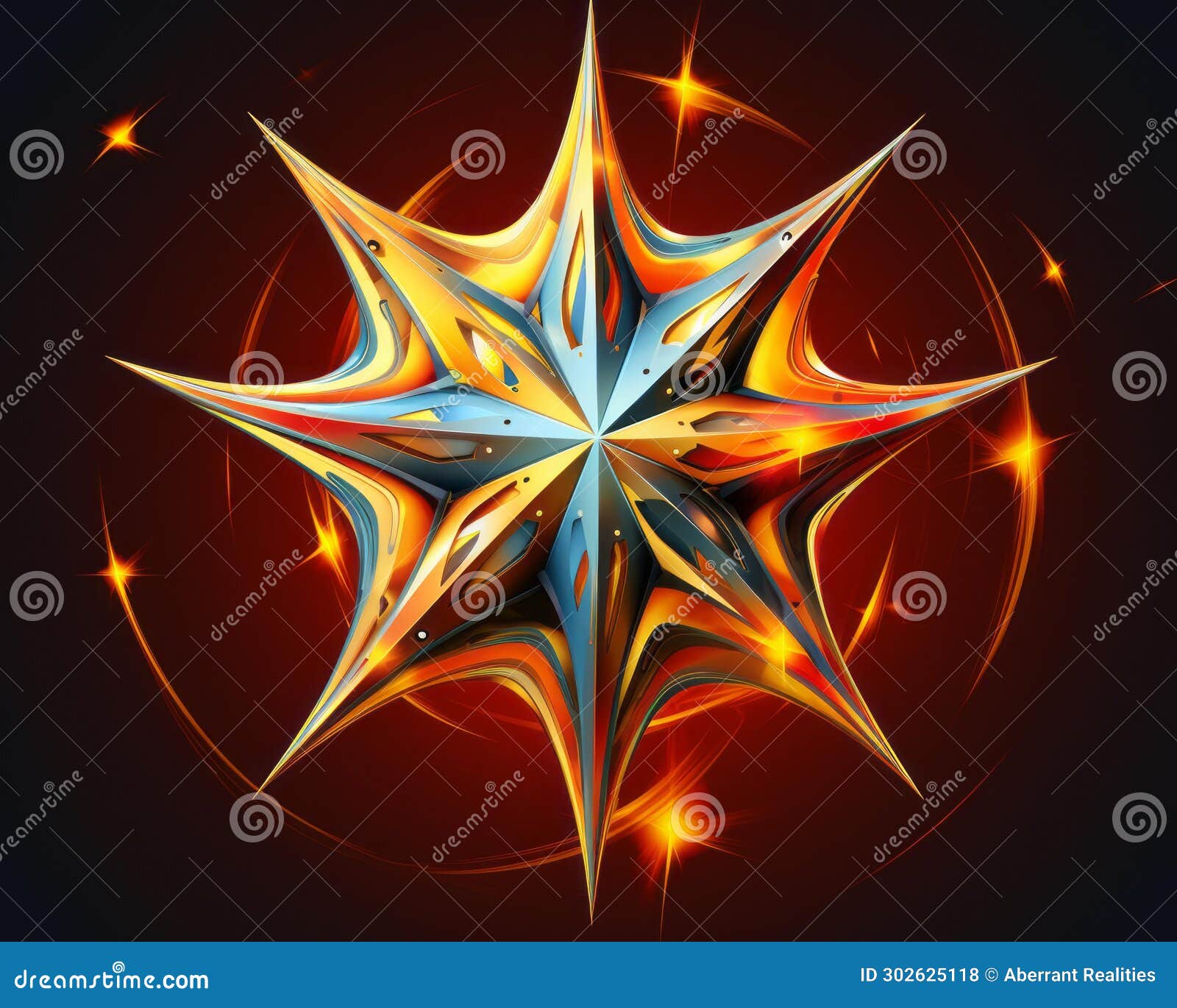 An Abstract Star with Flames on a Black Background Stock Illustration ...