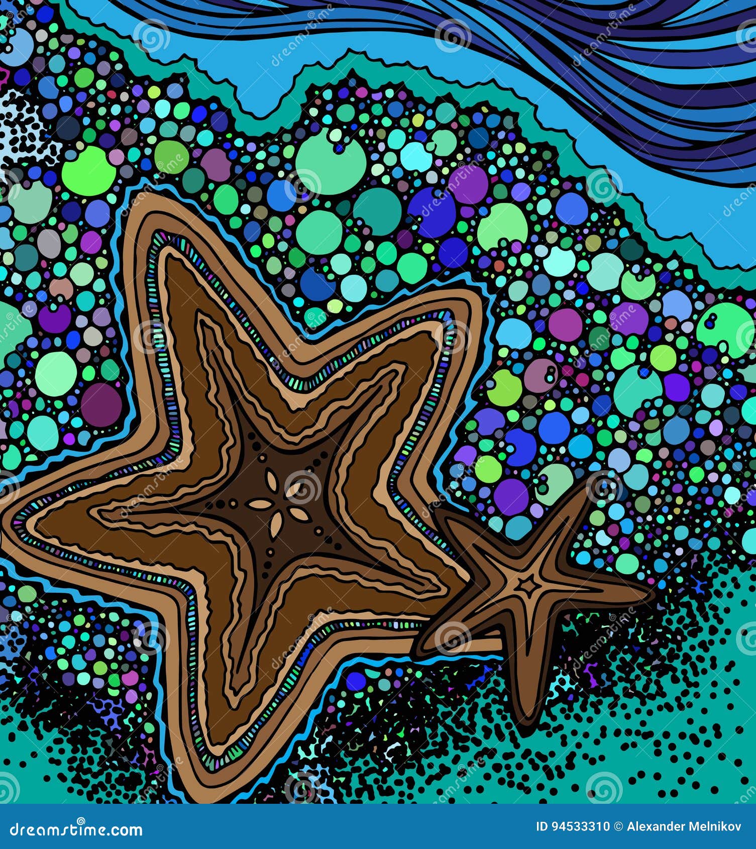 Abstract Starfish and Abstract Shore with Sea Water Stock Vector ...