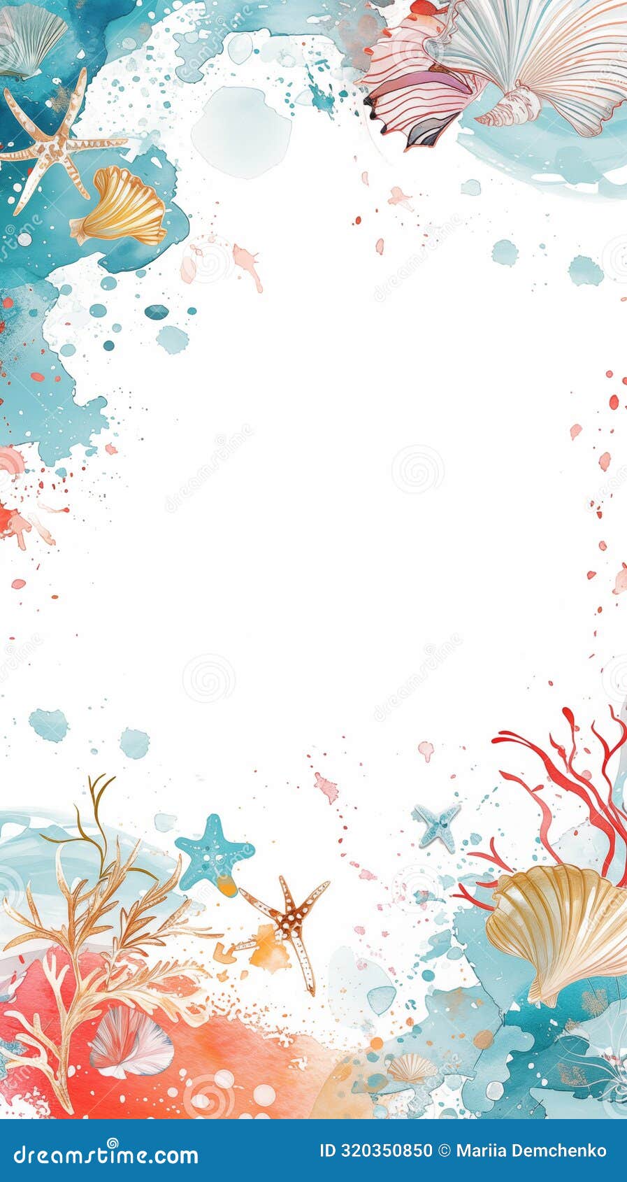 Abstract Starfish and Shell Frame with Copy Space and Dynamic Sea ...