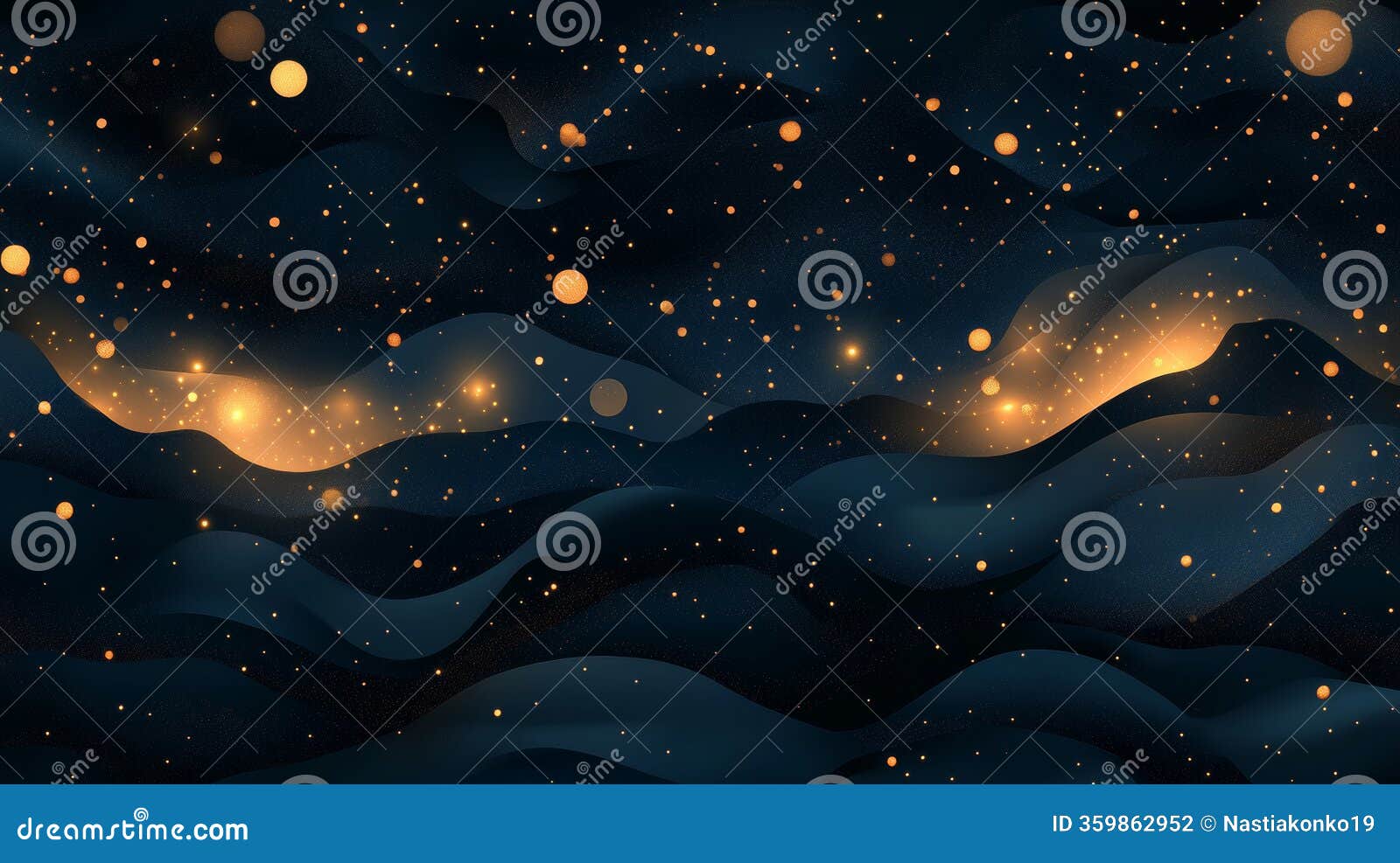 Abstract Starry Night Sky with Glowing Waves, Cosmic Dreamscape Concept ...