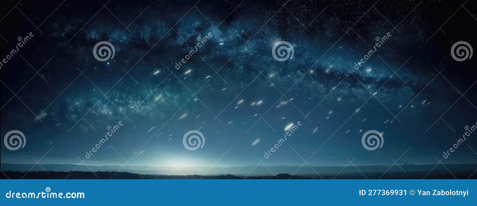 Abstract Starry Sky with Falling Meteorites, Panoramic Background ...