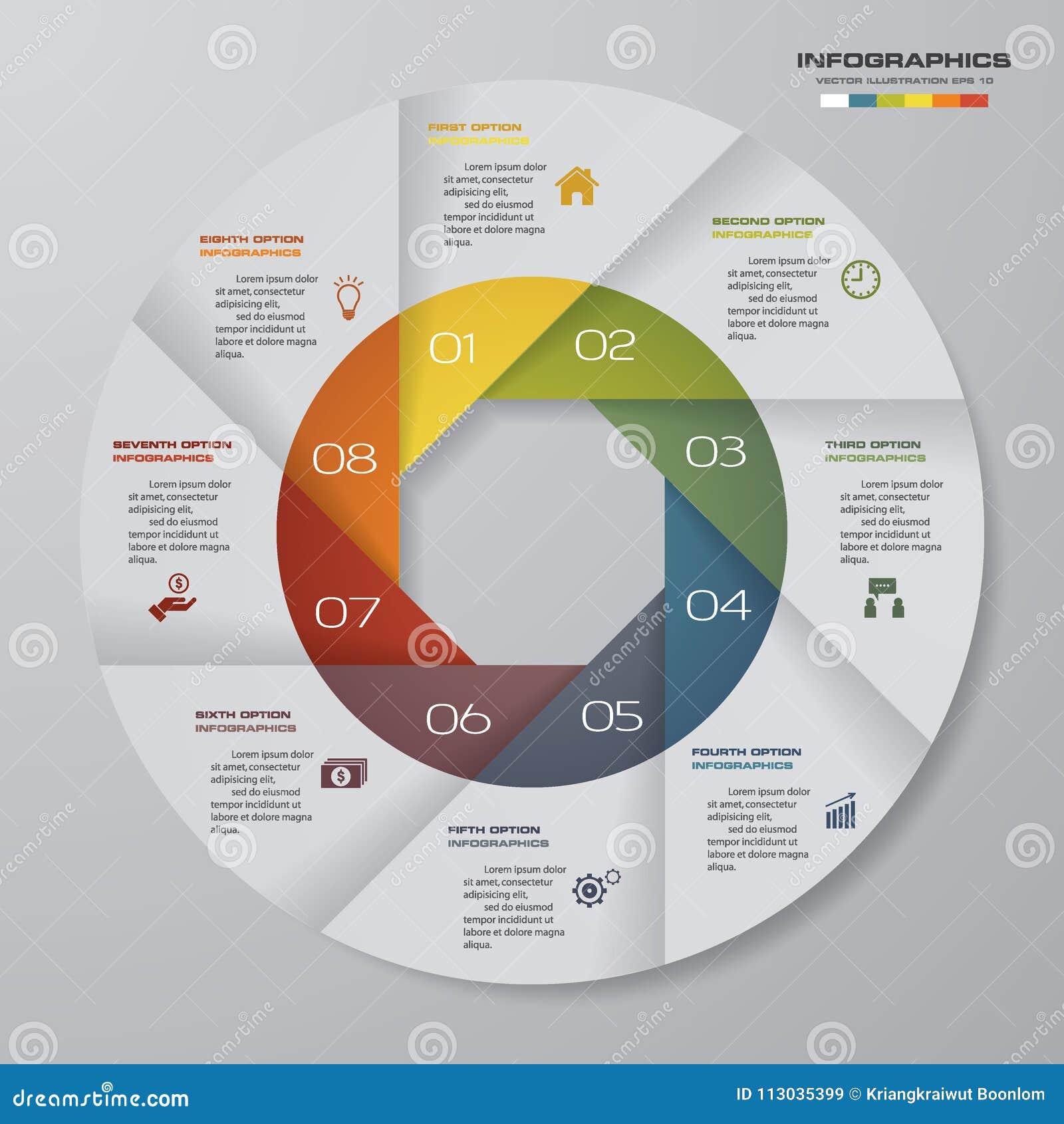 Abstract 8 Steps Modern Pie Chart Infographics Elements Stock Vector - Illustration of info ...