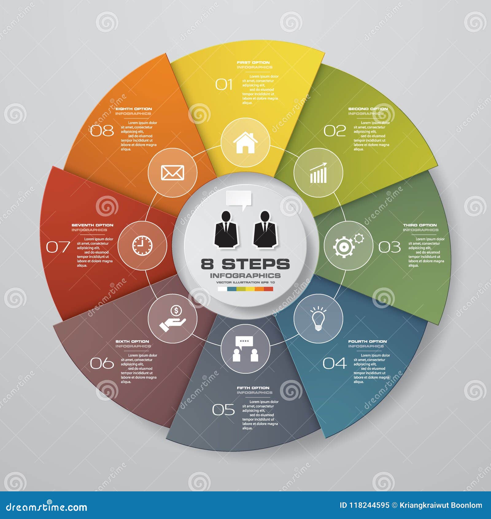 Abstract 8 Steps Modern Pie Chart Infographics Elements.Vector ...
