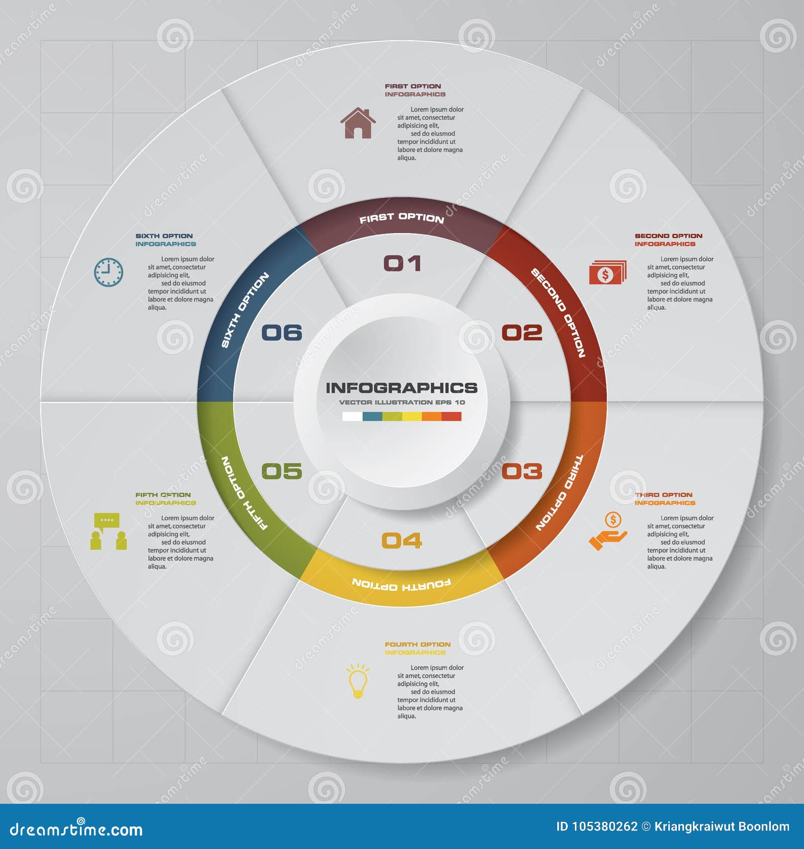 Abstract 6 Steps Modern Pie Chart Infographics Elements.Vector ...