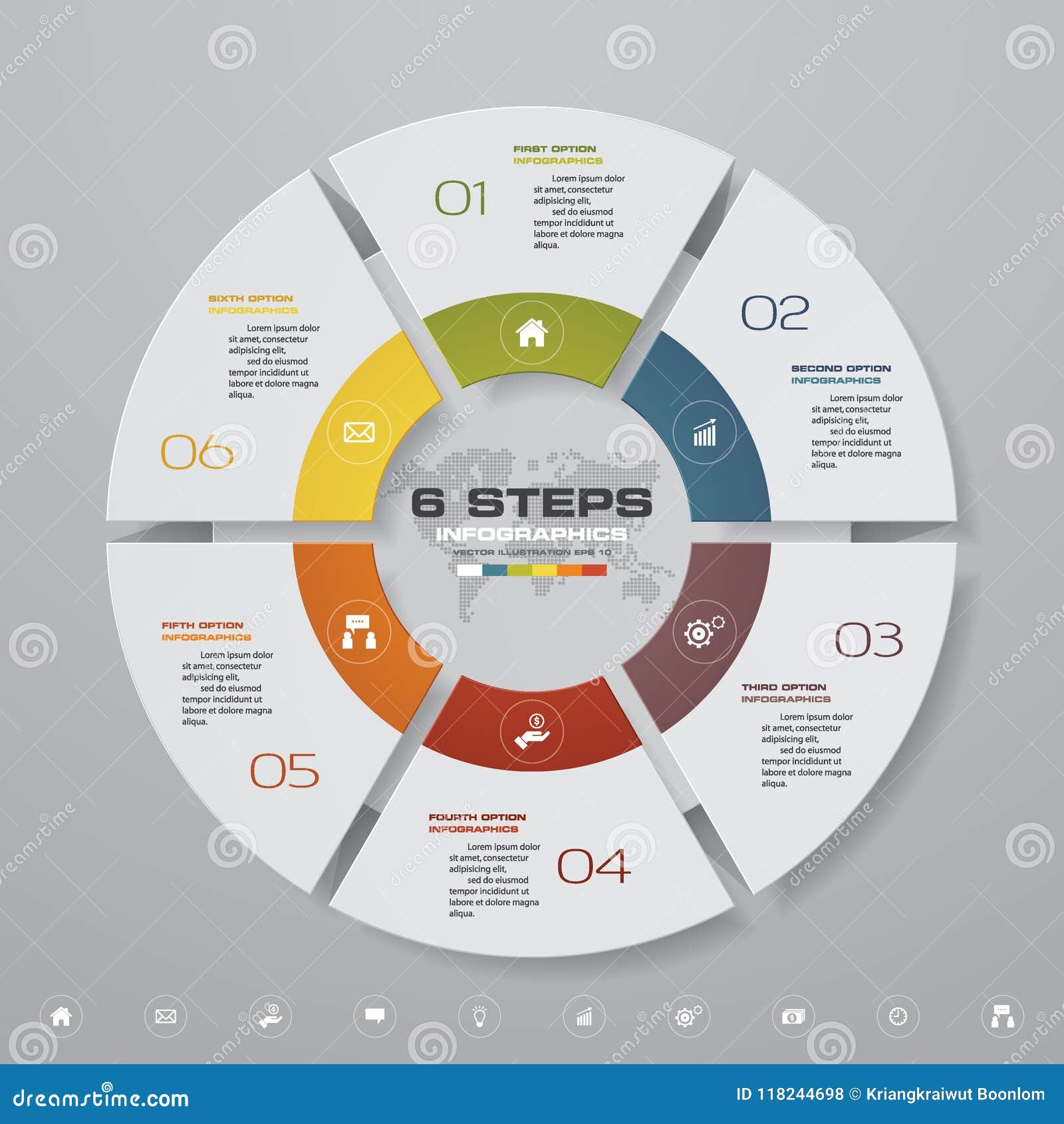 Abstract 6 Steps Modern Pie Chart Infographics Elements.Vector ...