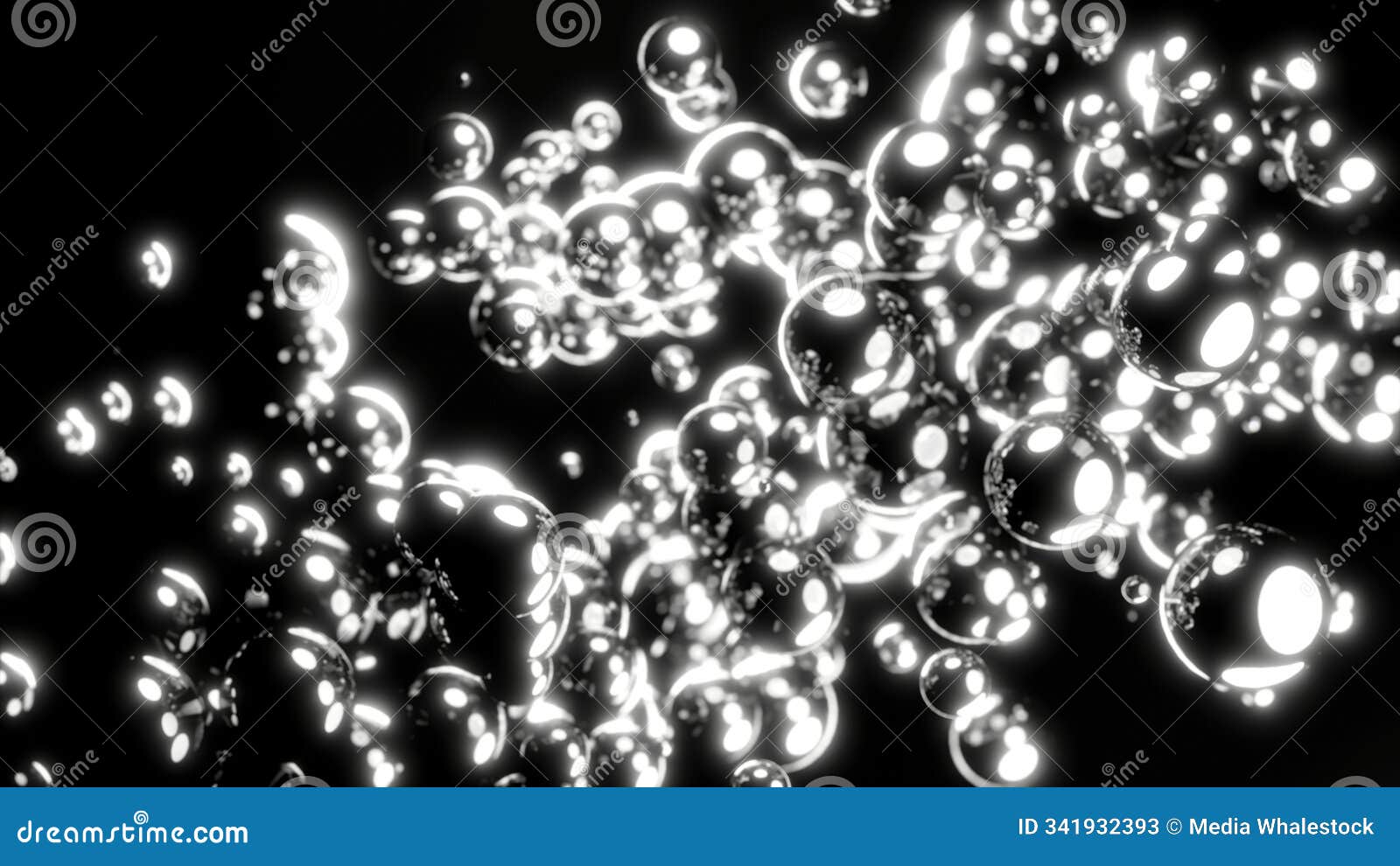 Abstract Stream of Metallic Bubbles on a Black Background. Design ...