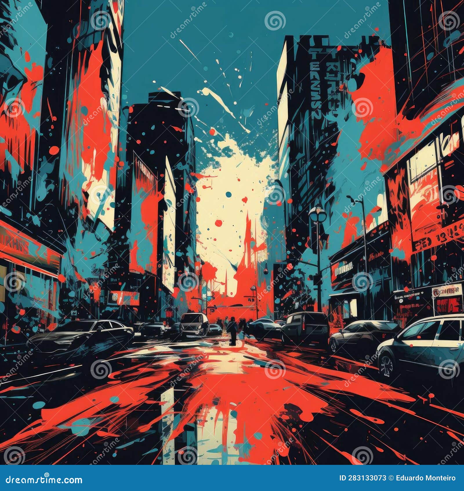 Abstract Street with Paint Splatters in Retro Visuals Stock ...