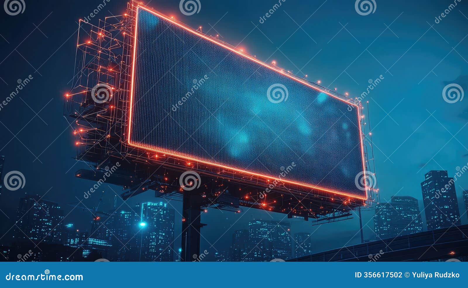 Abstract Street Poster Billboard with Empty Screen on Dark Blue ...