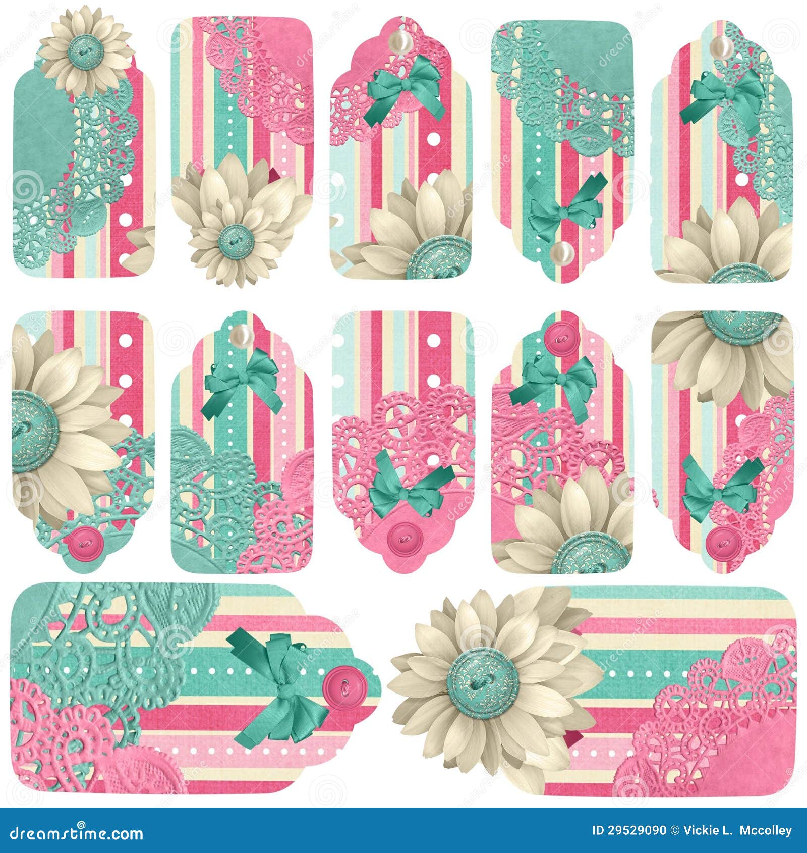 Abstract Stripes Paper Flower Button Gift Tags Stock Illustration ...