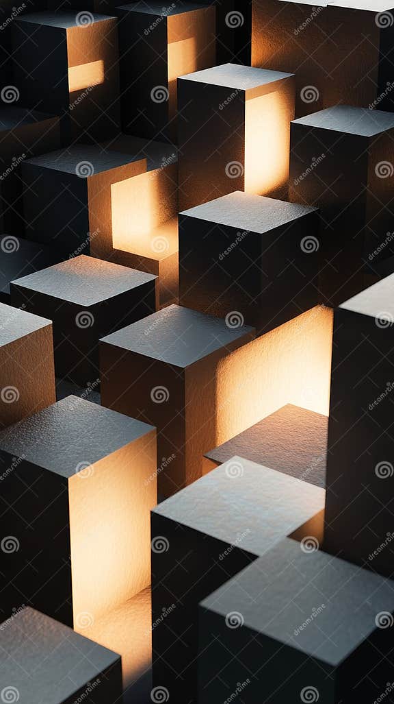 Abstract Structures with Illuminated Cubes and Shadows Stock ...