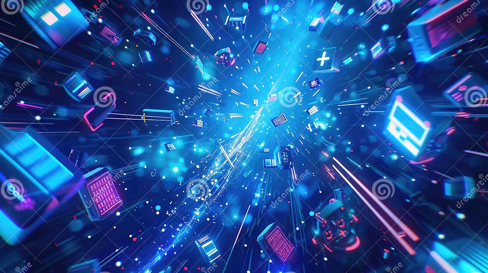 The Abstract Style of Digital Technology Device in Cyberpunk Scenery ...