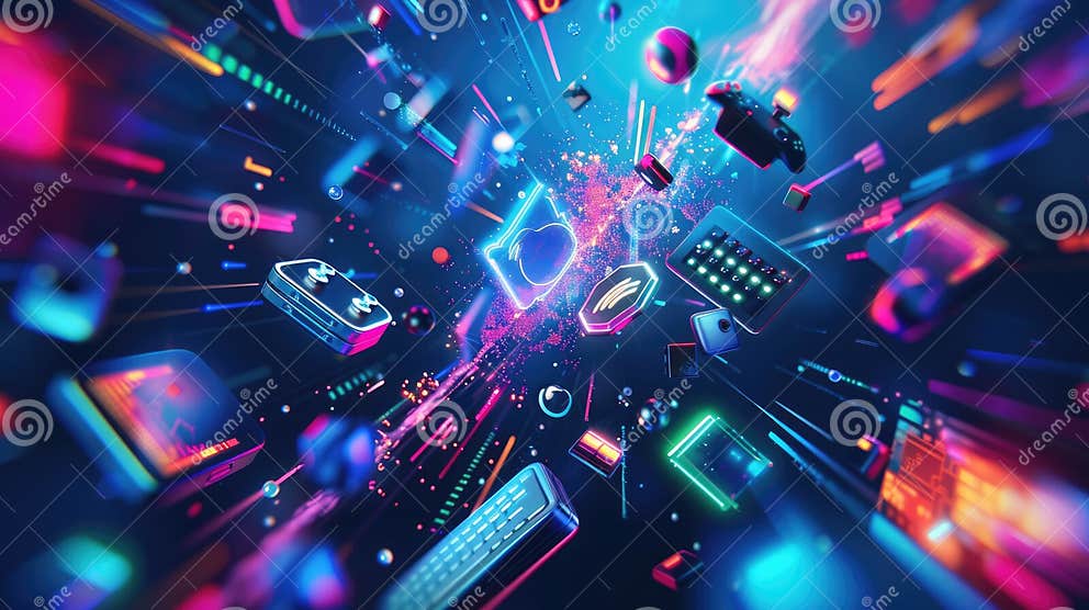 The Abstract Style of Digital Technology Device in Cyberpunk Scenery ...