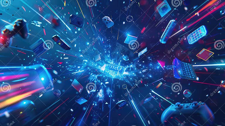 The Abstract Style of Digital Technology Device in Cyberpunk Scenery ...