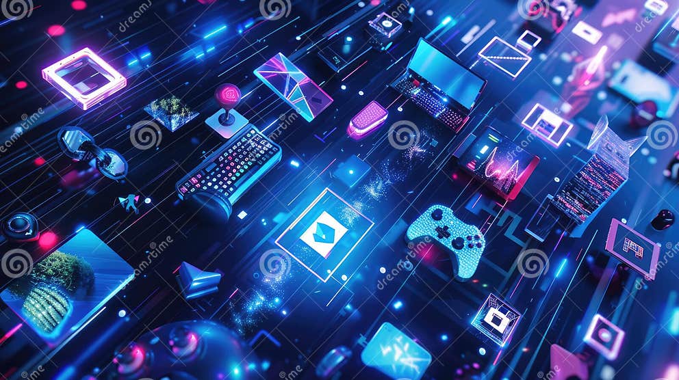 The Abstract Style of Digital Technology Device in Cyberpunk Scenery ...