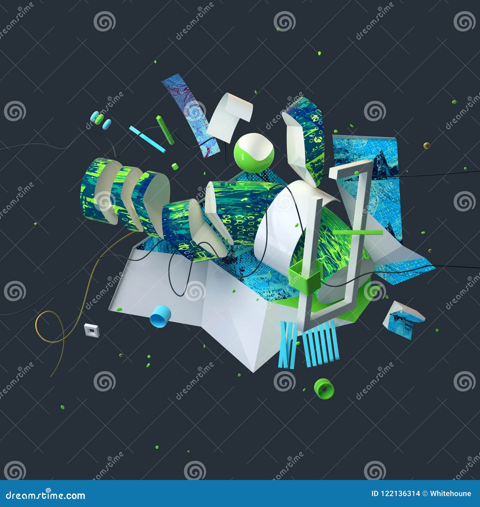 Abstract 3D composition stock illustration. Illustration of flying ...