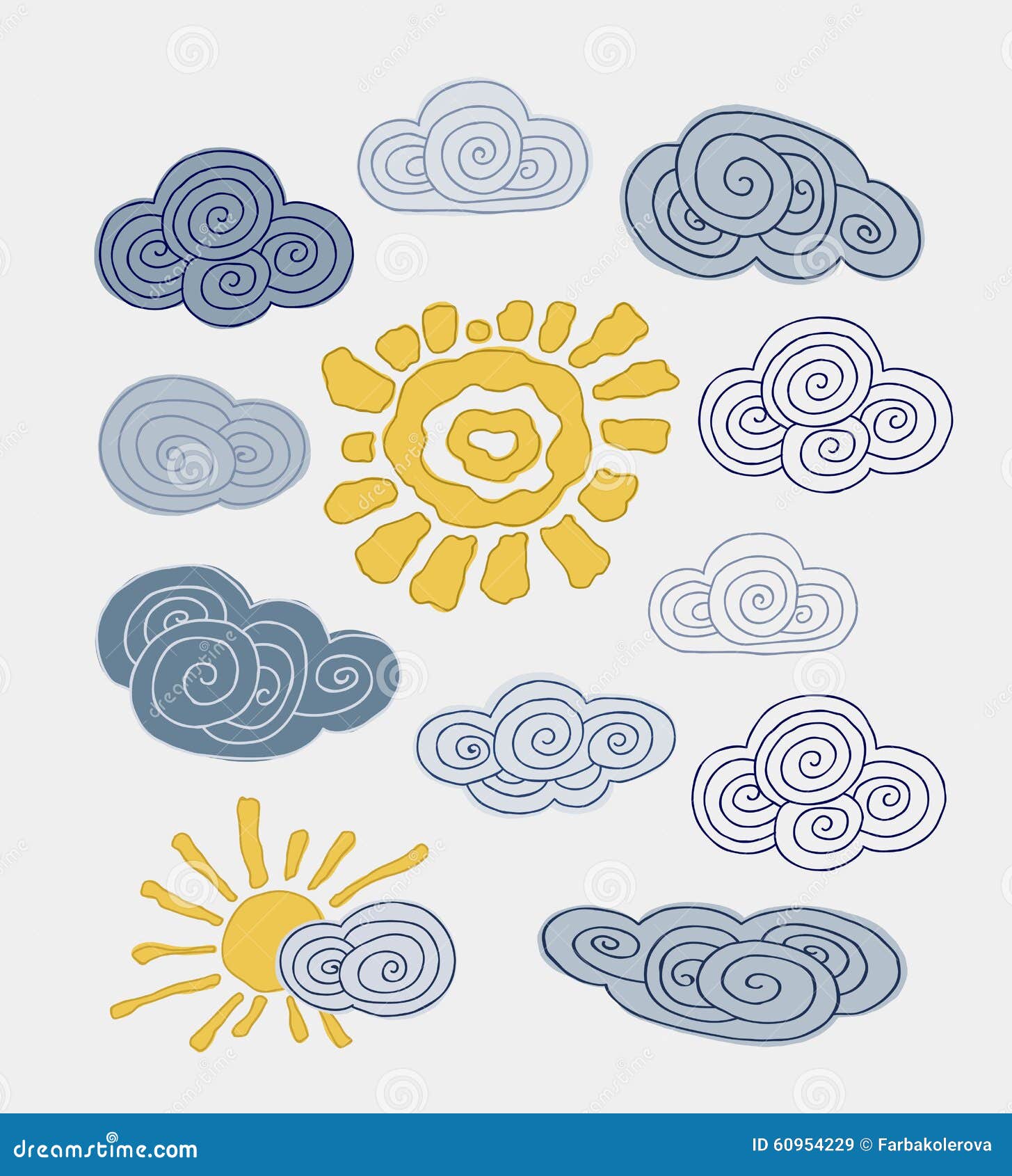 Abstract Stylized Cloud Blue Sky and Suns. Vector Stock Vector ...