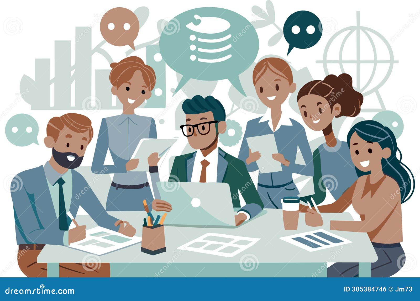 Abstract Stylized Drawing of Creative Team in Office Brainstorming ...