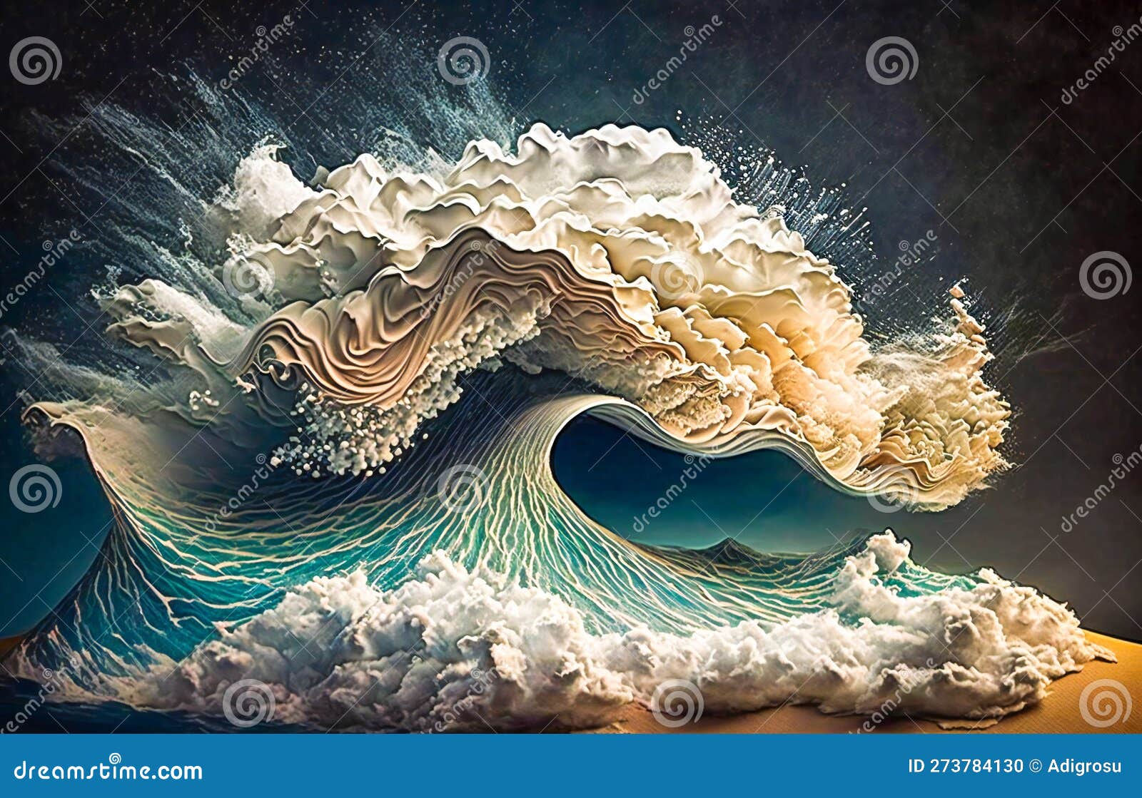 Stylized Ocean Waves and Clouds. AI Generated. Stock Illustration ...