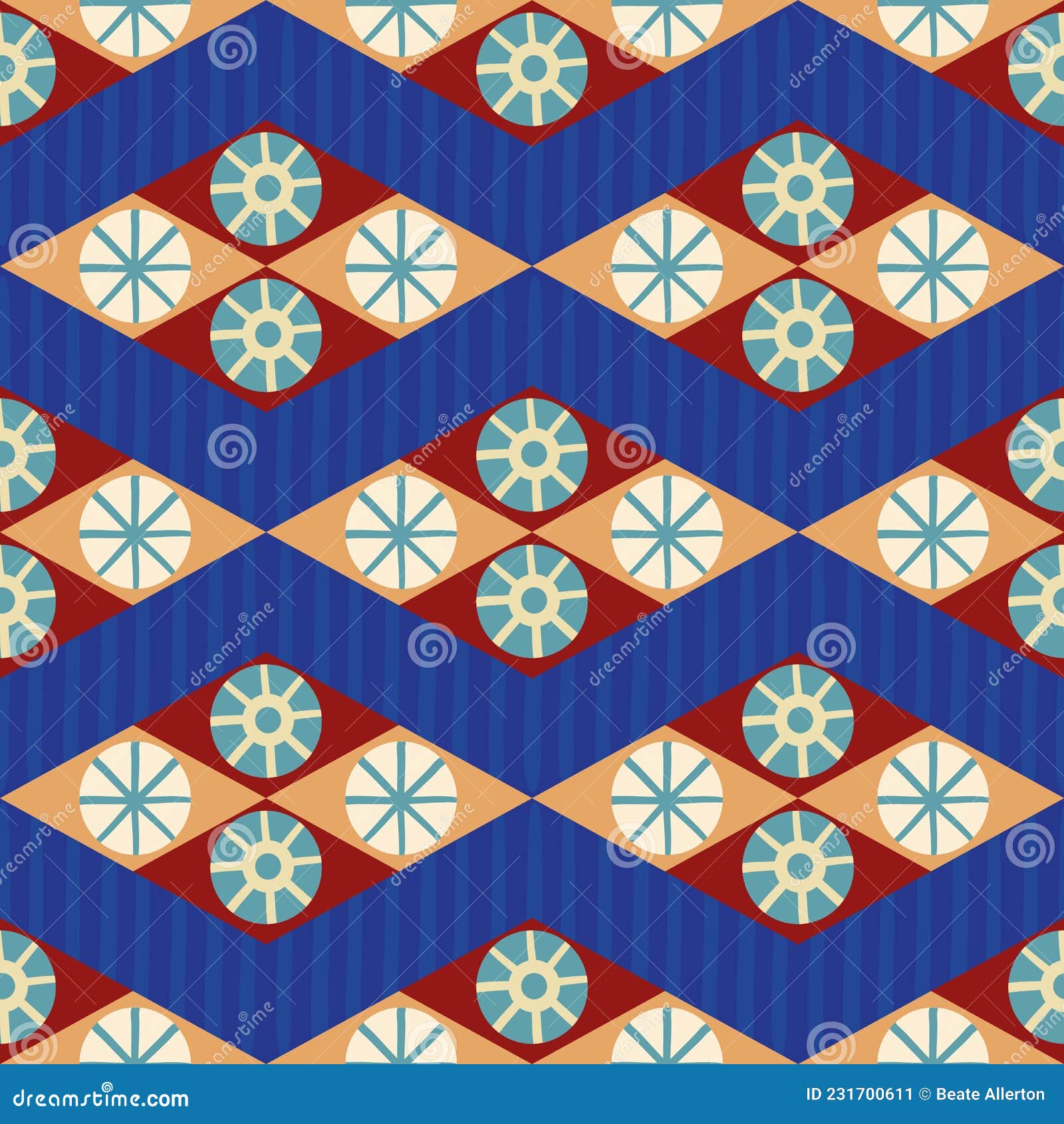 Abstract Stylized Sun and Star Diamond Shape Seamless Vector Pattern ...