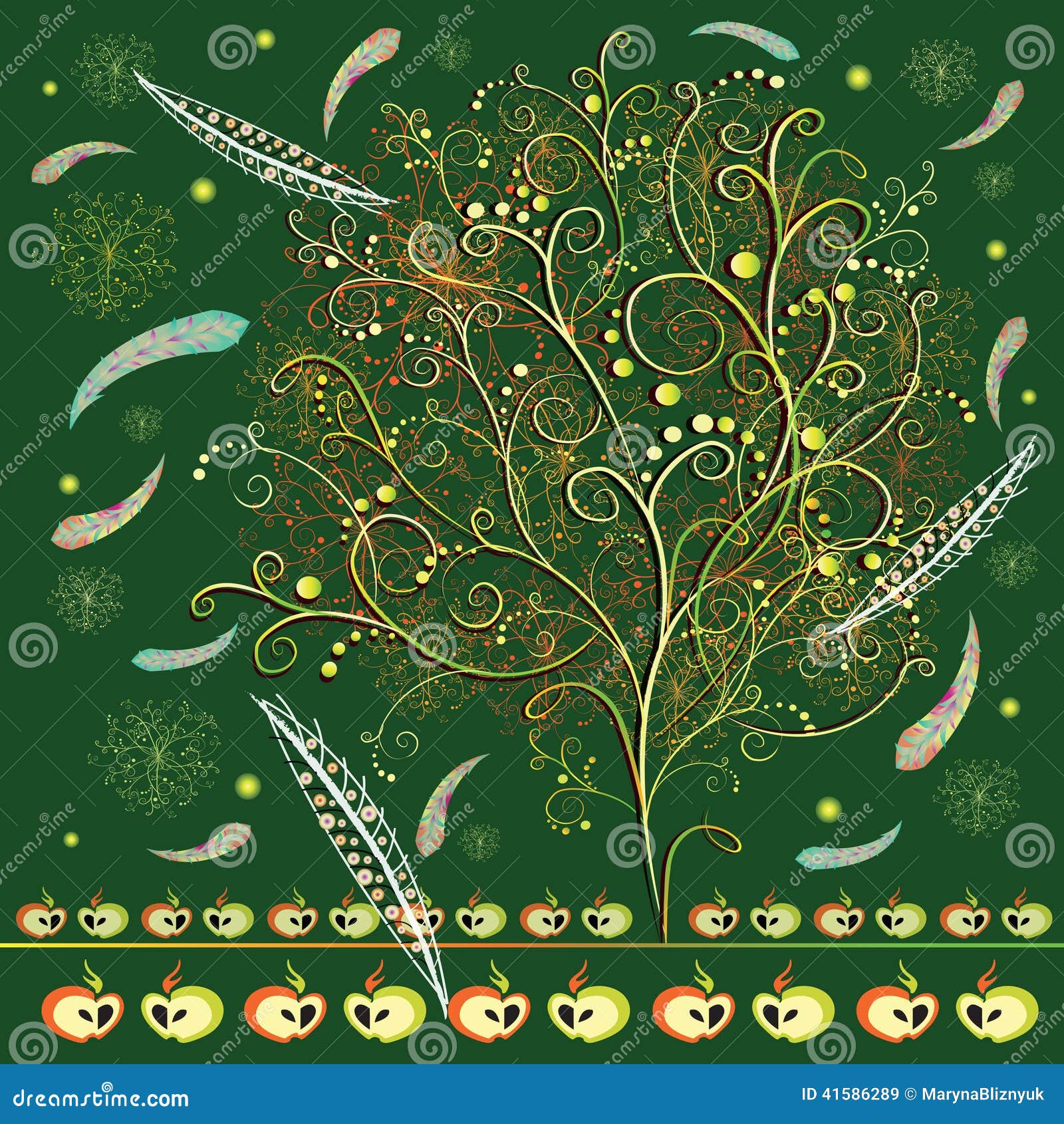 Abstract Stylized Tree with Feathers Stock Vector - Illustration of ...